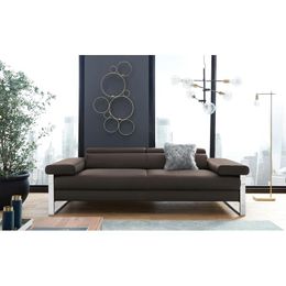 W.Schillig 2-Sitzer &raquo;finn&laquo; German Design Award 2016, Fu&szlig;gestell Chrom gl&auml;nzend, Breite 230 cm braun Flachgewebe S22 (100% Polyester);Stoff S37 (100% 