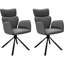 ByLiving Esszimmerstuhl &raquo;SEATTLE&laquo; (Set) 2 Stk.Webstoff in anthrazit, bis 110 kg, 360&deg; drehbar, Schaumstoff grau Metall, Stoff B/H/T: 60cm x 93cm x 