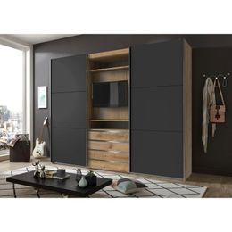 wimex Schwebet&uuml;renschrank &raquo;Magic by fresh to go&laquo; tolles EXTRA: mit drehbarem TV-Element, mittig mit Schubladen grau B/H/T: 300cm x 236cm x 65cm, Schubladen:
