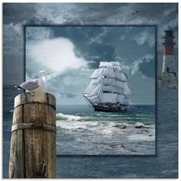 Artland Glasbild &raquo;Maritime Collage mit Segelschiff&laquo; Boote & Schiffe 1 Stk. tlg. in verschiedenen Gr&ouml;&szlig;en blau B/H/T: 50cm x 50cm, Glasbild Boote & Schiffe 