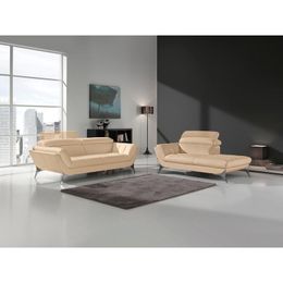 Egoitaliano Polstergarnitur &raquo;Sueli&laquo; Set, bestehend aus Sofa und Recamiere, Kopfteilverstellung, Bezug Leder beige Leder &raquo;BULL&laquo; (echtes Rindsleder). Geschliffenes,