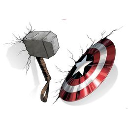 Komar Wandtattoo &raquo;Avengers Hammer & Shield - Gr&ouml;&szlig;e 100 x 70 cm&laquo; selbstklebend, Wandsticker, Kinderzimmer bunt Folie B/H/T: 100cm x 70cm