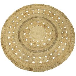 CarpetFine Sisalteppich &raquo;Juteteppich Finn&laquo; rund 13 mm H&ouml;he nat&uuml;rliches Pflanzenmaterial von Hand gewebt, Boho Style beige Jute &Oslash; 120cm 1 Stk., 13mm, &Oslash;