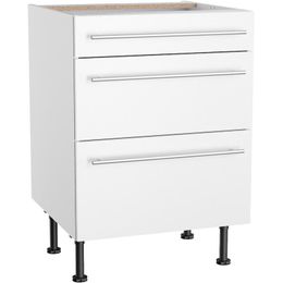 KOCHSTATION Unterschrank &raquo;KS-Bern2&laquo; Breite 60 cm, 1 Schubkasten, 2 Ausz&uuml;ge wei&szlig; Holzwerkstoff B/H/T: 60cm x 87cm x 58,4cm, Schubladen: 3 Stk.