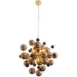 N&auml;ve n&auml;ve Pendelleuchte &raquo;Explosion&laquo; G9 1 Stk. mit goldgl&auml;nzenden Glaskugeln best&uuml;ckt, f&uuml;r 10 x G9 Sockel, &Oslash; 65 cm gold 10, &Oslash; 65cm H: 150cm, 1 Stk.
