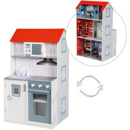 Roba Spielk&uuml;che &raquo;2-in-1, Feuerwehr&laquo; mit mehrst&ouml;ckigem Puppenhaus wei&szlig; Holz Einheitsgr&ouml;&szlig;e