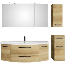 Badm&ouml;bel-Set &raquo;Serie 4010 4-teilig Keramik-Waschtisch mit LED-Spiegelschrank&laquo; Set braun Holzwerkstoff B/H/T: 174cmcm x 200cmcm x 49,5cmcm