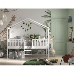 Vipack Hausbett &raquo;Kiefer massiv wei&szlig; lackiert, Made in Europe, stabil gebaut&laquo; B/H/T ca. 213x201,8cm, wahlweise mit und ohne Rutsche, mit Leiter, offenem Dach,