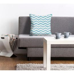 queence Dekokissen &raquo;Marius&laquo; Kissenh&uuml;lle,Zick-Zack-Linien,T&uuml;rkis,Wei&szlig;,Geometrisch,Modern blau Polyester B/L: 40cm x 40cm, 1 Stk.