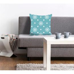 queence Dekokissen &raquo;Snowy&laquo; mit wei&szlig;en Schneeflocken blau Polyester B/L: 40cm x 40cm, 1 Stk.