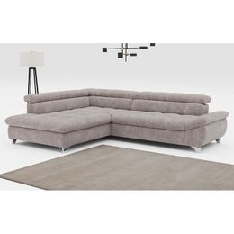 COTTA Ecksofa &raquo;Gemini L-Form, B: 312 cm&laquo; mit Kopfteilverstellung, optional Schlaffunktion grau B/H/T: 312cm x 234cm, Struktur weich, Ottomane links, 