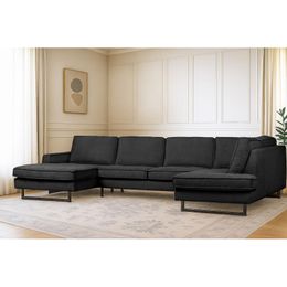 OTTO home Wohnlandschaft &raquo;Pinto, 350 cm, U-Form, XXL, mit Ottomanen&laquo; Cord, Chenille, Lederoptik, mit Keder, Metallf&uuml;&szlig;e, Wellenunterfederung grau Luxus