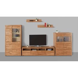 OTTO home Wohnwand &raquo;Silkeborg: 5-teilig, Breite: 360cm, Griffmulden, variable Einlegeboden&laquo; Set, 5 Stk. tlg. braun Holz teilmassiv Holzwerkstoff 