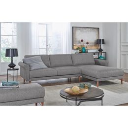 Creation BY ROLF BENZ Ecksofa &raquo;CR.450, Designecksofa, L-Form&laquo; Armlehne Schnecke modern Landhaus, Breite 262 cm, Fu&szlig; Nussbaum grau Chenille COCO (72% 
