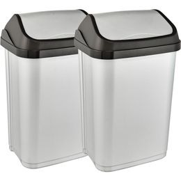 keeeper M&uuml;lleimer &raquo;swantje, 2er Set, Abfallbeh&auml;lter mit Schwingdeckel&laquo; Deckel komplett abnehmbar wei&szlig; Kunststoff B/H/T: 33,5cm x 25,5cm x 53,5cm, 25 l
