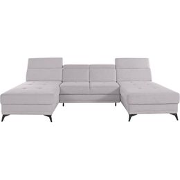 OTTO home Wohnlandschaft &raquo;Cardiz U-Form&laquo; inkl.Kopfteilverstellung und Federkern wahlweise mit Schlaffunktion silber Webstoff (100% Polyester);Luxus-