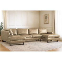 OTTO home Wohnlandschaft &raquo;Pinto, 350 cm, U-Form, XXL, mit Ottomanen&laquo; Cord, Chenille, Lederoptik, mit Keder, Metallf&uuml;&szlig;e, Wellenunterfederung beige 