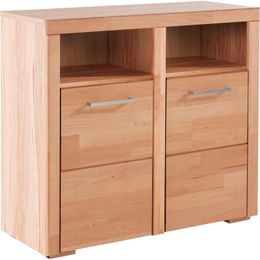 OTTO home Kommode &raquo;Falco,89cm breit,35 cm tief, Fronten Massivholz&laquo; Kernbuche massiv, Holzwerkstoff, Metall Griffe,6F&auml;cher beige Holzwerkstoff B/H/T: 