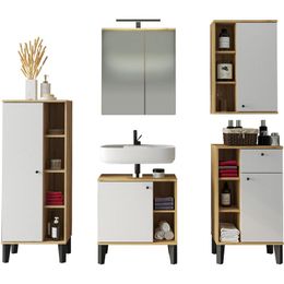 Home Affaire Badm&ouml;bel-Set &raquo;OSLO, Bad im skandinavischen Design, 5-teiliges Badezimmer&laquo; Set, 5 Stk. tlg. wei&szlig; Holzwerkstoff B/H/T: 182cmcm x 200cmcm x 