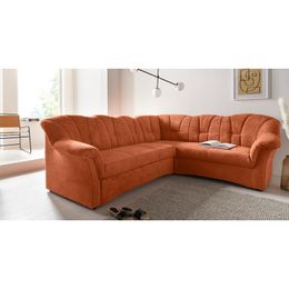 DOMO collection Ecksofa &raquo;Papenburg B/T/H: 242/190/84 cm L-Form&laquo; wahlweise mit Bettfunktion, Langer Schenkel links oder rechts orange Struktur ( 90% 