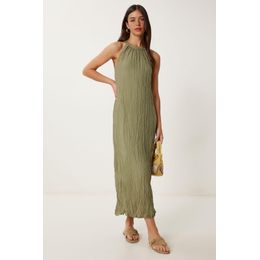 Texturiertes Midi-Kleid mit Halterneck-Kragen