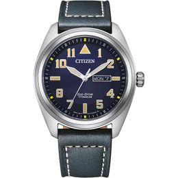 Citizen Damen Solaruhr Armbanduhr, Herrenuhr, Titan, Datum, Lederarmband blau Einheitsgr&ouml;&szlig;e