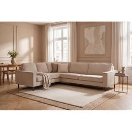 OTTO home Ecksofa &raquo;Pinto Skandi, 290 cm, Chenille, Struktur, Ottomane links / rechts&laquo; mit Keder, Massivholzf&uuml;&szlig;e Eiche ger&auml;uchert, Wellenunterfederung 