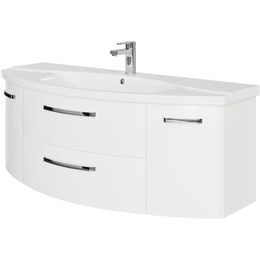 Waschtisch &raquo;Serie 4010 Keramik-Waschtisch mit Unterschrank, 144 cm breit&laquo; Waschplatz mit 2 T&uuml;ren, 2 Schubladen, Badm&ouml;bel-Set mit Waschtisch wei&szlig; B/H/T