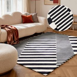 ELLE DECORATION Wollteppich &raquo;Flux&laquo; rechteckig 12 mm H&ouml;he Wolle, Natur, Wohnzimmer, schwarz weiss, Geometrisch, Streifen Oberfl&auml;che: 100% Wolle. 