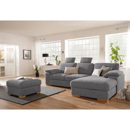 OTTO home Ecksofa &raquo;Ventura L-Form&laquo; wahlweise mit Schlaffunktion und Schlaffunktion/Bettkasten grau Luxus-Microfaser in Lederoptik (100% Polyester);