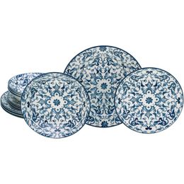 Creatable Teller-Set &raquo;Fresco Blau, Teller Set 12-tlg&laquo; Ornamentmotiv, Mediterran blau Steingut 12 Stk.