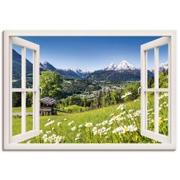 Artland Wandbild &raquo;Fensterblick Bayerischen Alpen&laquo; Berge 1 Stk. tlg. als Leinwandbild, Poster in verschied. Gr&ouml;&szlig;en wei&szlig; Leinwand B/H/T: 100cm x 70cm, 