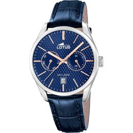 Lotus Herren Multifunktionsuhr &raquo;Multifuncion&laquo; Quarzuhr, Armbanduhr, Herrenuhr, Lederarmband, analog, Tag, Wochentag blau Einheitsgr&ouml;&szlig;e