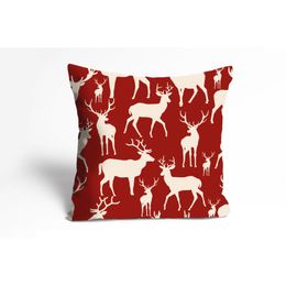 queence Dekokissen &raquo;Anthony&laquo; Kissenh&uuml;lle,Hirsche,Elche,Rot,Weihnachten,Winterlich,Weihnachtsmotiv rot Polyester B/L: 40cm x 40cm, 1 Stk.