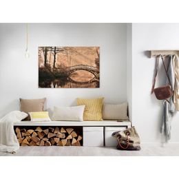 A.S. Cr&eacute;ation Leinwandbild &raquo;Park Bridge&laquo; Kunst Wald 1 Stk. tlg. Bild mit Br&uuml;cke Keilrahmen Leinwand-Bild Wohnzimmer modern Wandbild beige Holz, Stahl B/H/T: 90cm x 