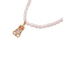 Firetti Damen Kette mit Anh&auml;nger &raquo;Perlenkette Eule Schmuck Geschenk Nuggets&laquo; Made in Germany - mit Glasstein - mit S&uuml;&szlig;wasserzuchtperle rot Messing 