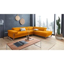W.Schillig Ecksofa &raquo;finn, Designsofa mit tollem Sitzkomfort, bequem, L-Form&laquo; German Design Award 2016, Fu&szlig;gestell Nussbaum natur, Breite 281 cm gelb 