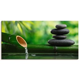Artland Leinwandbild &raquo;Bambusbrunnen und Zen-Stein&laquo; Zen 1 Stk. tlg. auf Holzrahmen gespannt gr&uuml;n B/H/T: 150cm x 75cm, Leinwandbild Zen Querformat, 1 Stk.