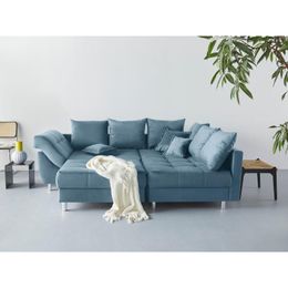 Collection AB Ecksofa &raquo;Innsbruck L-Form, B: 247 cm&laquo; Set: Sofa & Hocker, 3 Zierkissen, Federkern blau Microfaser PRIMABELLE (100% Polyester), Struktur 
