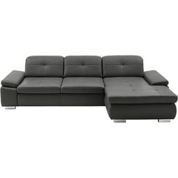 Die PlanBar Ecksofa &raquo;PN-IN16012 L-Form, Breite 309 cm&laquo; inkl. Sitztiefenverstellung, optional mit Kopfteilverstellung grau B/H/T: 309cm x 85cm x 195cm,
