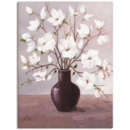 Artland Leinwandbild &raquo;Magnolien&laquo; Blumen 1 Stk. tlg. auf Holzrahmen gespannt grau Leinwand B/H/T: 60cm x 80cm, Leinwandbild Blumen Hochformat, 1 Stk.