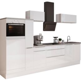 KOCHSTATION K&uuml;chenzeile &raquo;KS-Aken&laquo; Breite 330 cm, wahlweise mit E-Ger&auml;ten, mit Arbeitsplatte 38 mm stark wei&szlig; B/H/T: 330cm x 180,4cm x 60cm, ohne E-