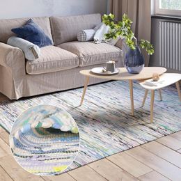 MyFlair Teppich &raquo;Ameer&laquo; rechteckig 10 mm H&ouml;he Handweb Teppich, 90% Baumwolle, handgewebt, Scandi bunt Baumwolle, Polyester B : 60cm 1 Stk., 10mm, L: 110cm