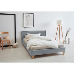 OTTO products Polsterbett &raquo;Heddi&laquo; in 5 Breiten: von 90cm-200cm, Biese am Kopfteil, Strukturstoff blau Bezug Struktur fein (100% recyceltes Polyester) 