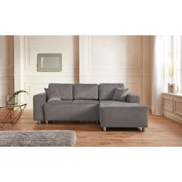 Home Affaire Ecksofa &raquo;Gy&ouml;r&laquo; L-Form, wahlweise mit Bettfunktion und Bettkasten incl. 2 Zierkissen grau Microfaser (100% Polyester);Luxus-Microfaser 