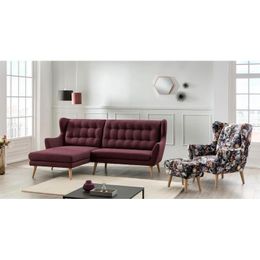 Home Affaire Ecksofa &raquo;Louanne, L-Form&laquo; mit Holzf&uuml;&szlig;en rot B/H/T: 250cm x 107cm x 173cm, Struktur grob, Recamiere links, Holzfu&szlig; Buche