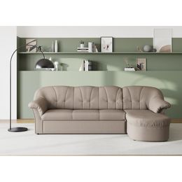 DOMO collection Ecksofa &raquo;Pegnitz, elegante R&uuml;ckensteppung, kompakte Stellma&szlig;e 238/141cm, L-Form&laquo; wahlweise mit Bettfunktion beige 100% Polyester B/H/T