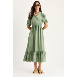 V-Ausschnitt Midi-Kleid mit Schleife