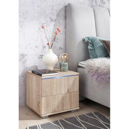 Priess Nachtkommode mit LED-Beleuchtung und Push-to-open braun B/H/T: 41cm x 37cm x 38cm, 2 Stk.