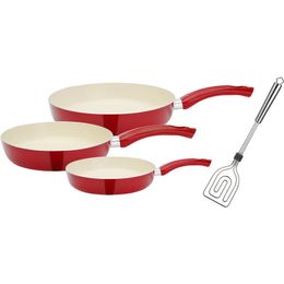 GSW Pfannen-Set &raquo;CERAMICA beige&laquo; Aluminium Set, 1x Bratpfanne &Oslash; 20 cm, 1x Bratpfanne &Oslash; 24 cm, 1x Bratpfanne &Oslash; 28 cm, 4 Stk. tlg. Induktion rot &Oslash; 28cm